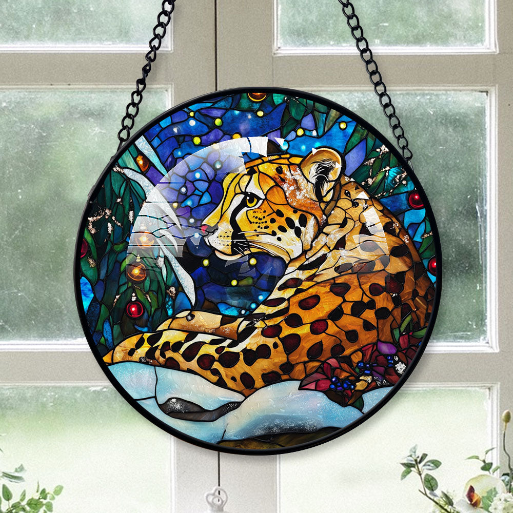 Cheetah Ornament Christmas 2025, Cheetah Stained Glass Window Hanging ...