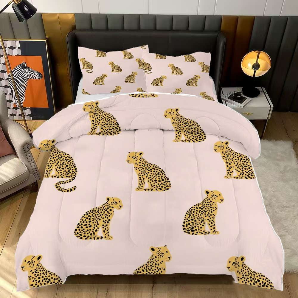 Cheetah Pattern Pink Background Repeat Comforter Set Full Size Bedding ...