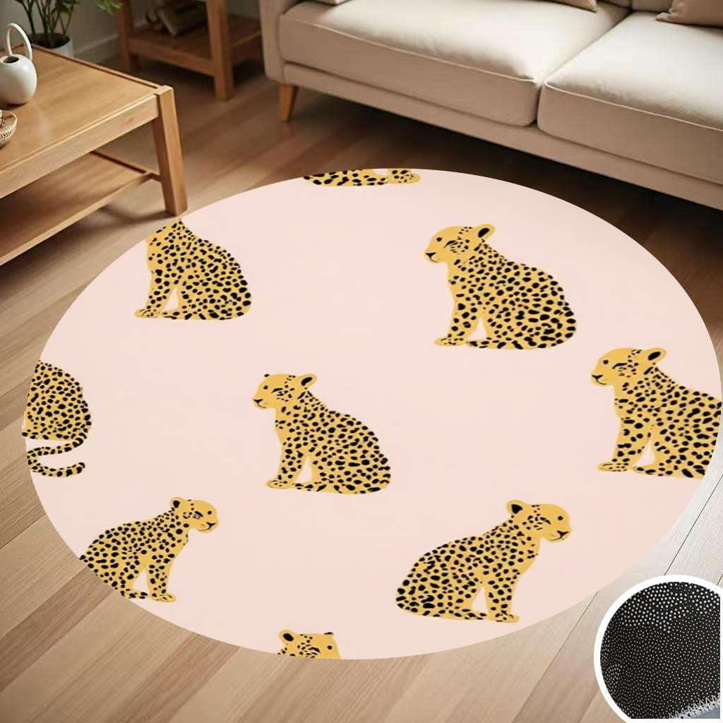 Cheetah Pattern Pink Background Repeat Round Carpet Living Room Bedroom ...