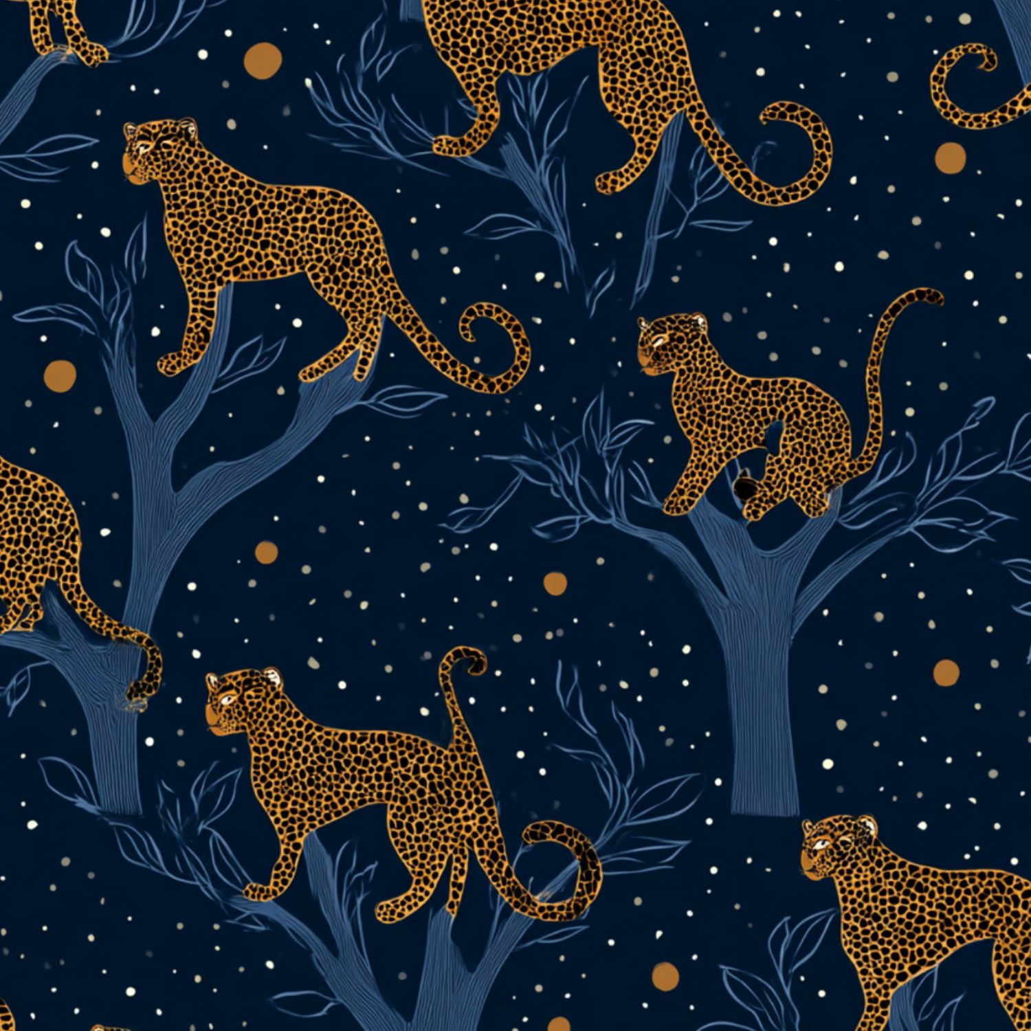 Cheetah Peel and Stick Wallpaper 23.6in x 9.8ft Golden Leopards Blue ...