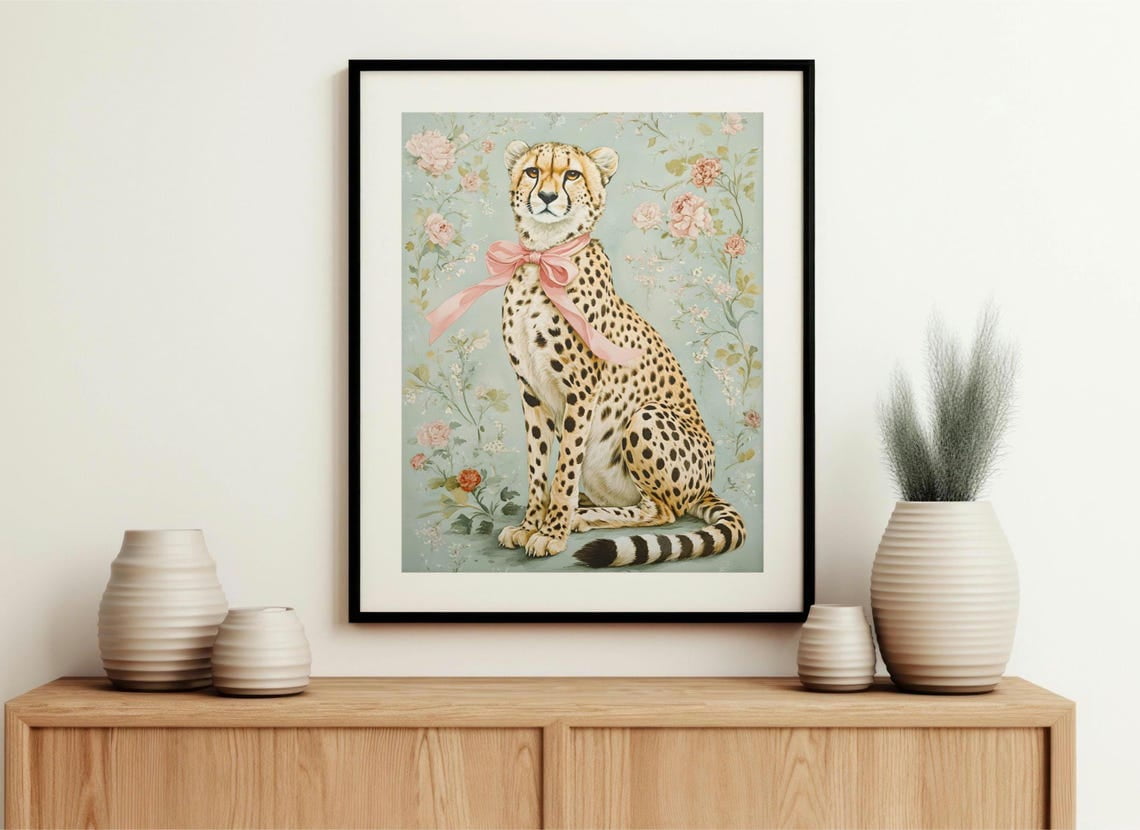 Cheetah Pink Bow Print, Modern Cheetah Wall Art, Girlie, Pink ...