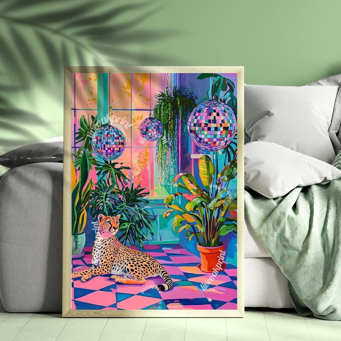 Cheetah, Plants, And Disco Balls - Cheetah Print - Maximalist Wall Art ...