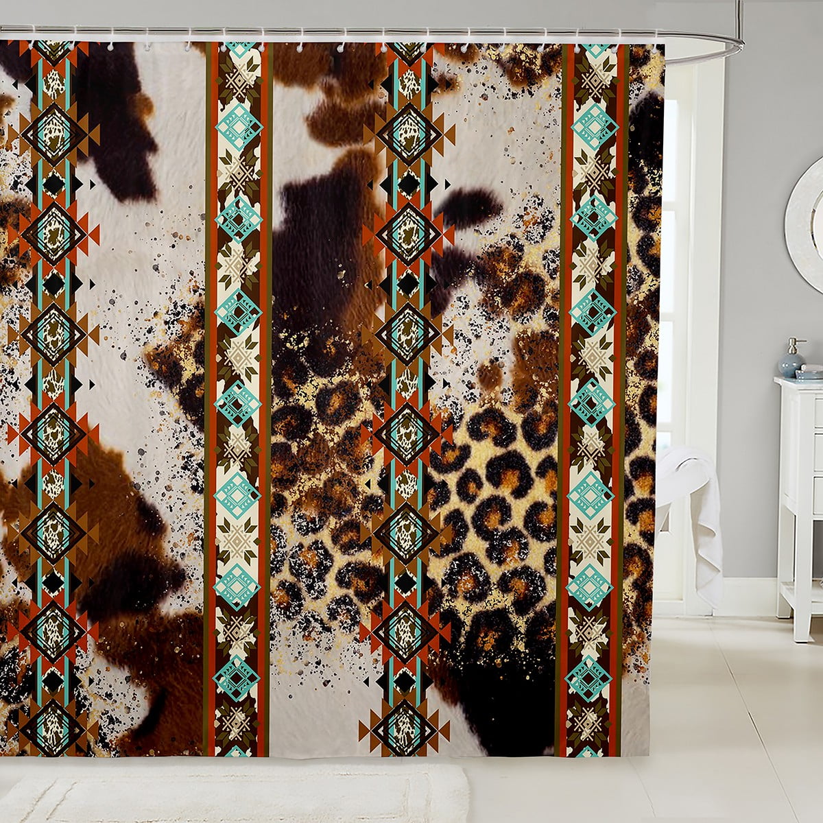 Cheetah Print Bathroom Curtains western Bath Curtain,Brown Cow Print ...