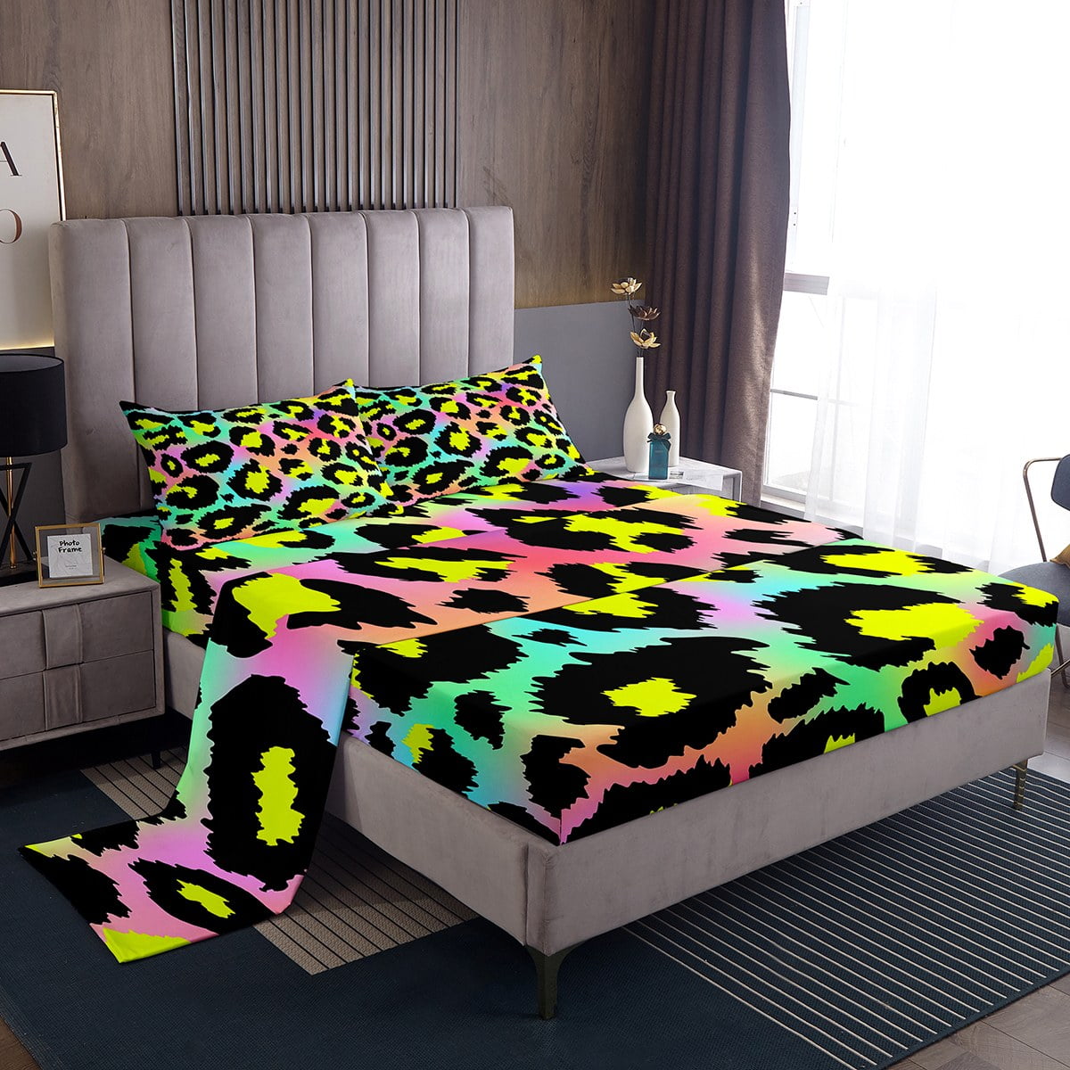 Cheetah Print Bed Sheets Set Full,Neon Leopard Print Sheet Set for Men ...