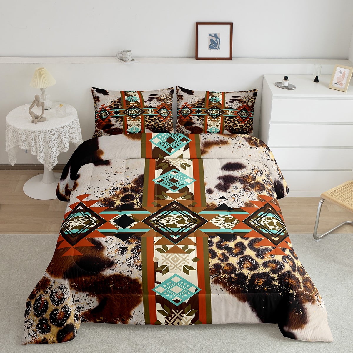Cheetah Print Bedding Set Western Comforter Set Queen,Brown Cow Print ...
