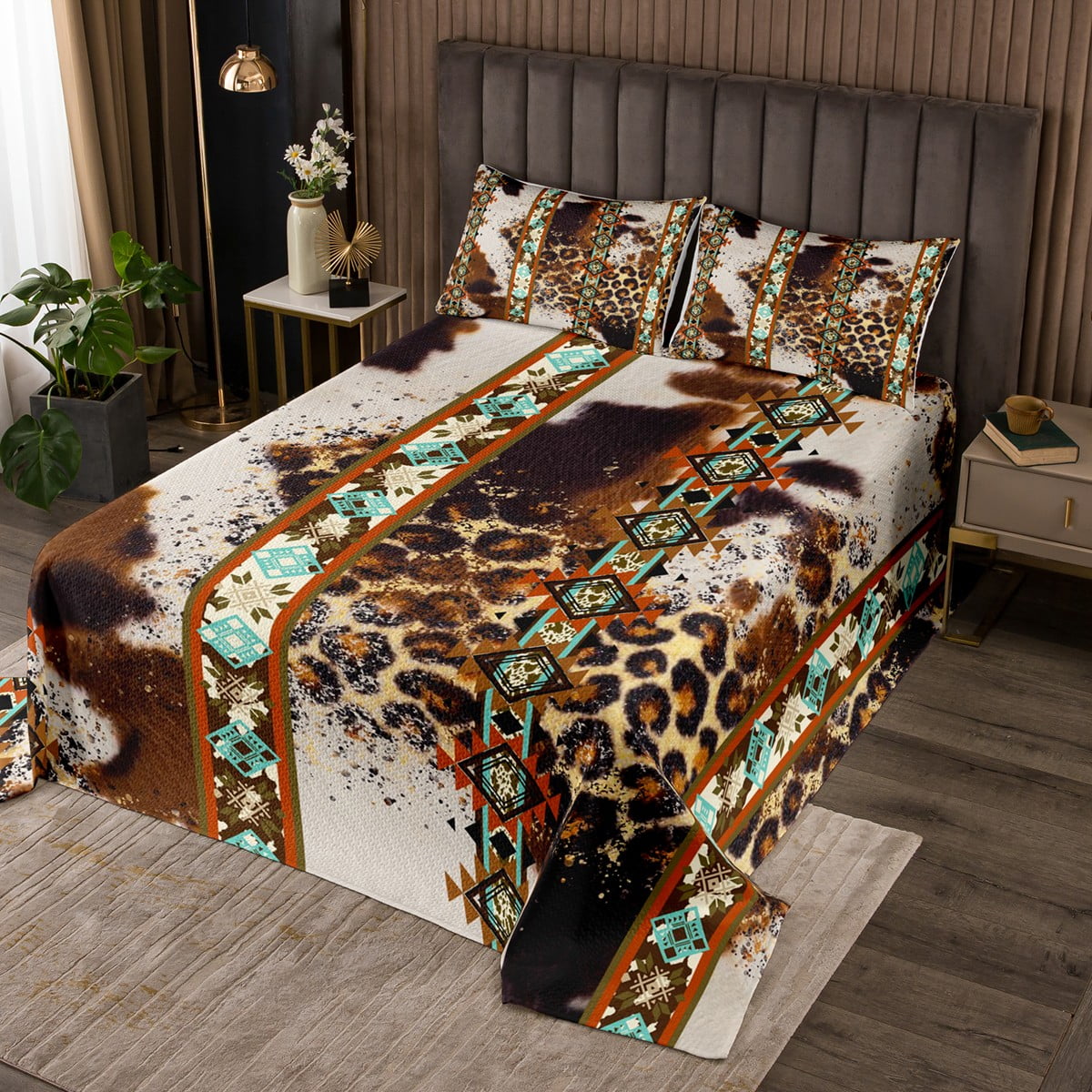 Cheetah Print Coverlet Set western Bedspread Set Twin,Brown Cow Print ...