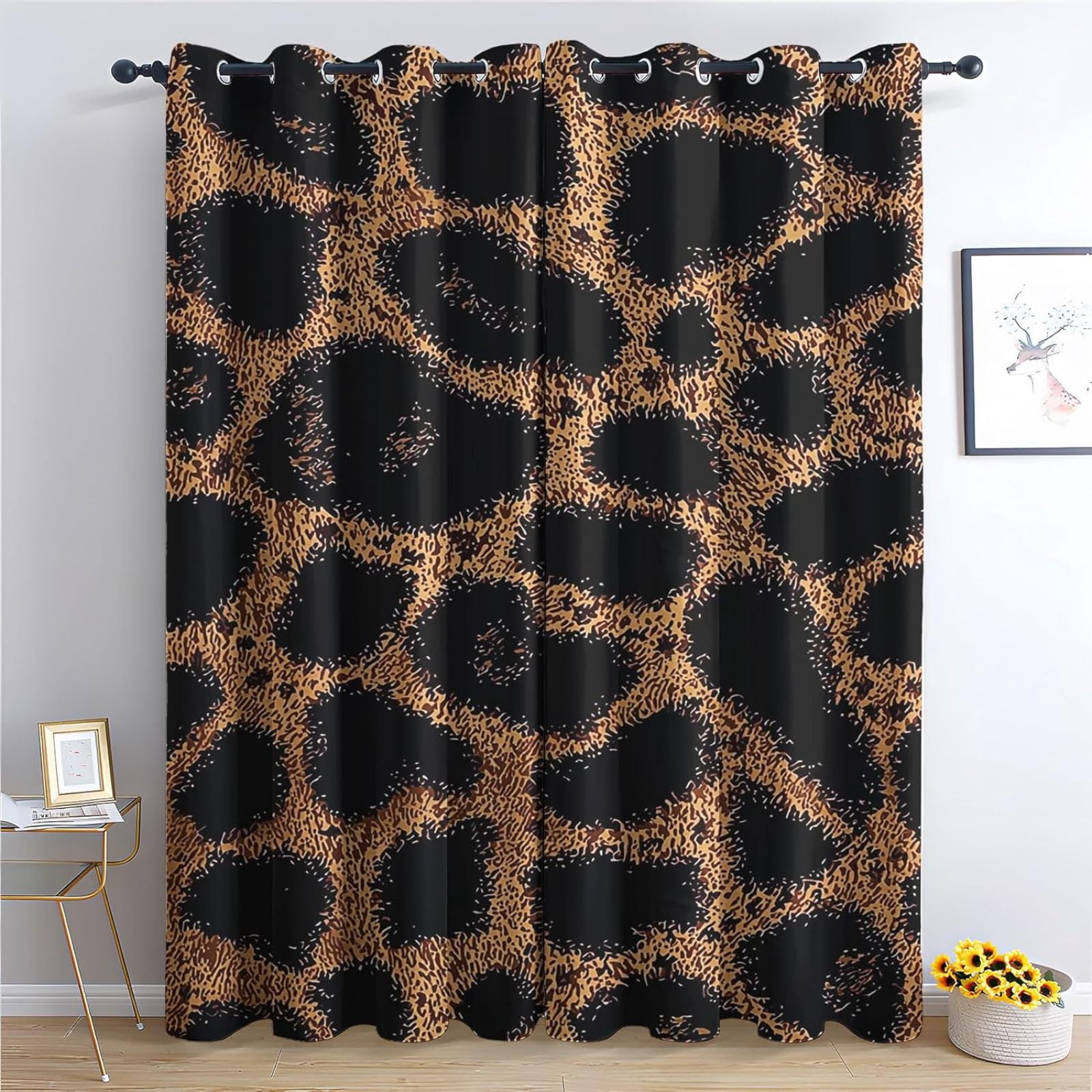 Cheetah Print Curtains Blackout, Thermal Insulated Room Darkening ...