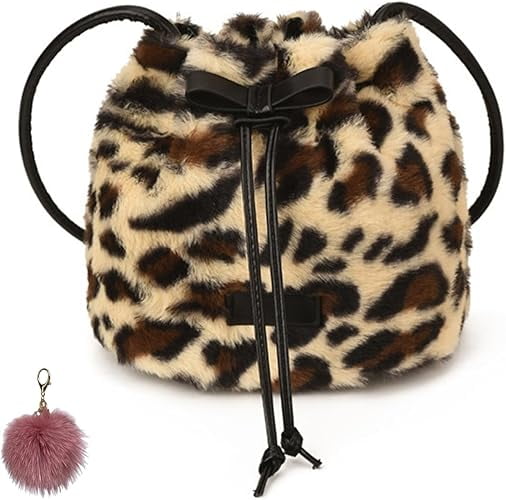 Cheetah Print Faux Fur Crossbody Bag – Mini Plush Leopard Drawstring ...
