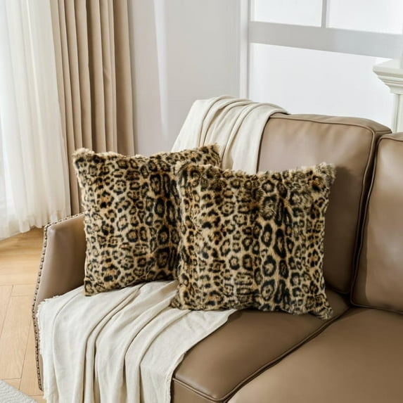 Cheetah Print Faux Fur Fluffy Pillowcases,Plush Soft Throw Pillow ...