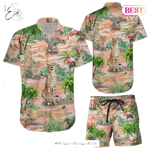 Cheetah Print Hawaiian Shirt Cheetah and Flamingo Button Down Shirts ...