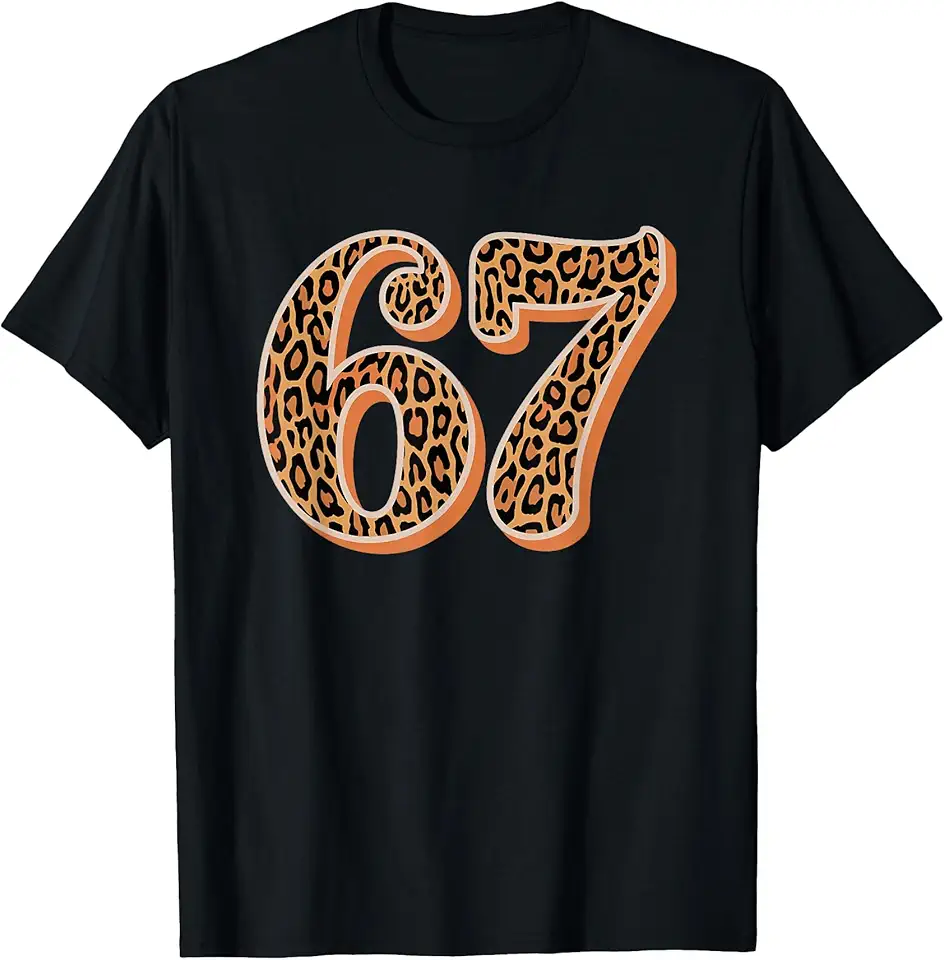Cheetah Print Number 67 Unisex Retro Style Short Sleeve Birthday T ...
