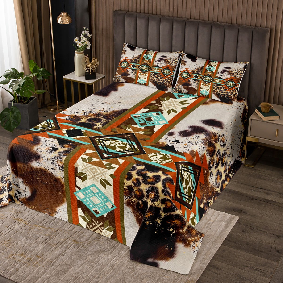 Cheetah Print Quilt Set Western Bedspread Set Twin,Brown Cow Print ...