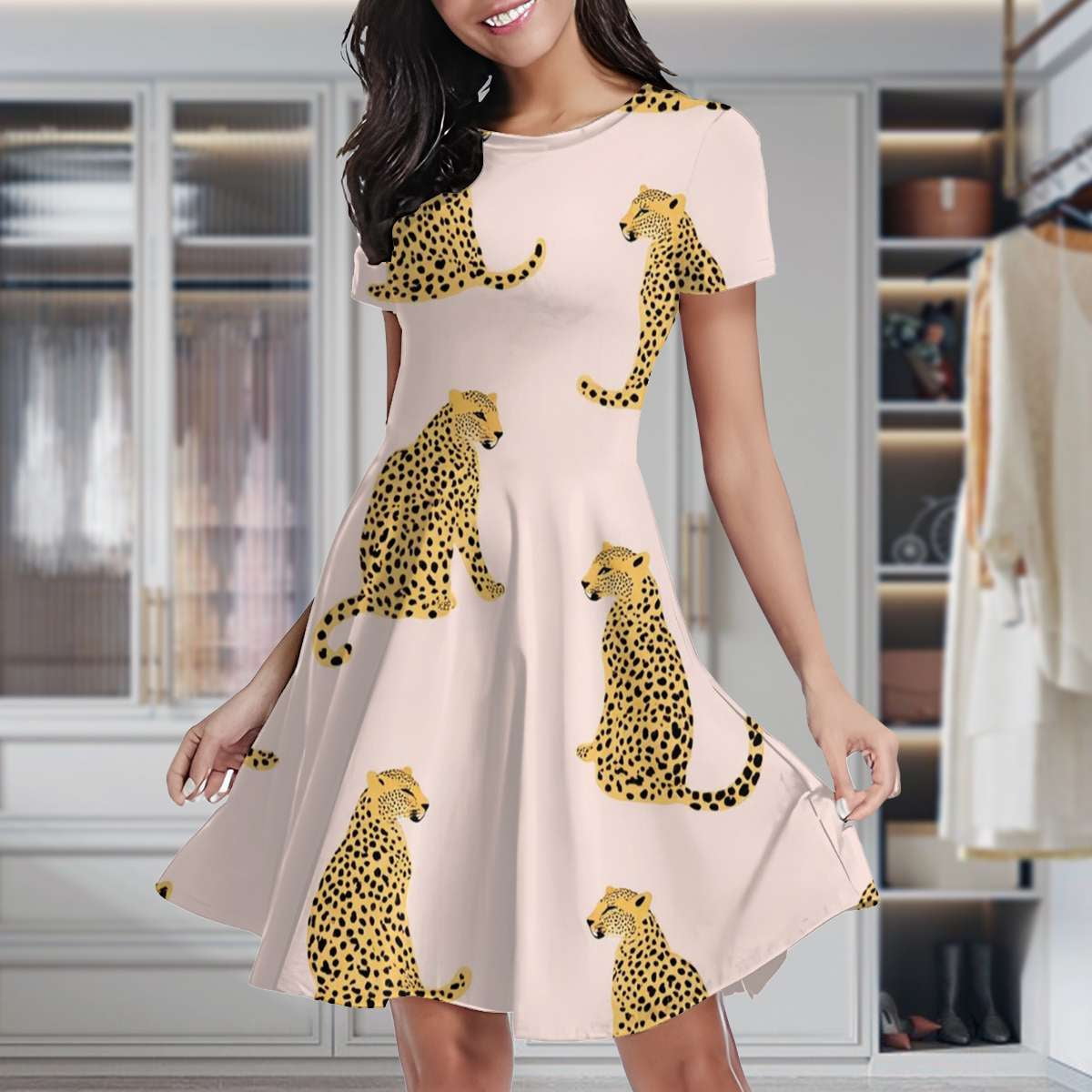 Cheetah Print Seamless Pattern Women's Classic Swing Skater Dress ...