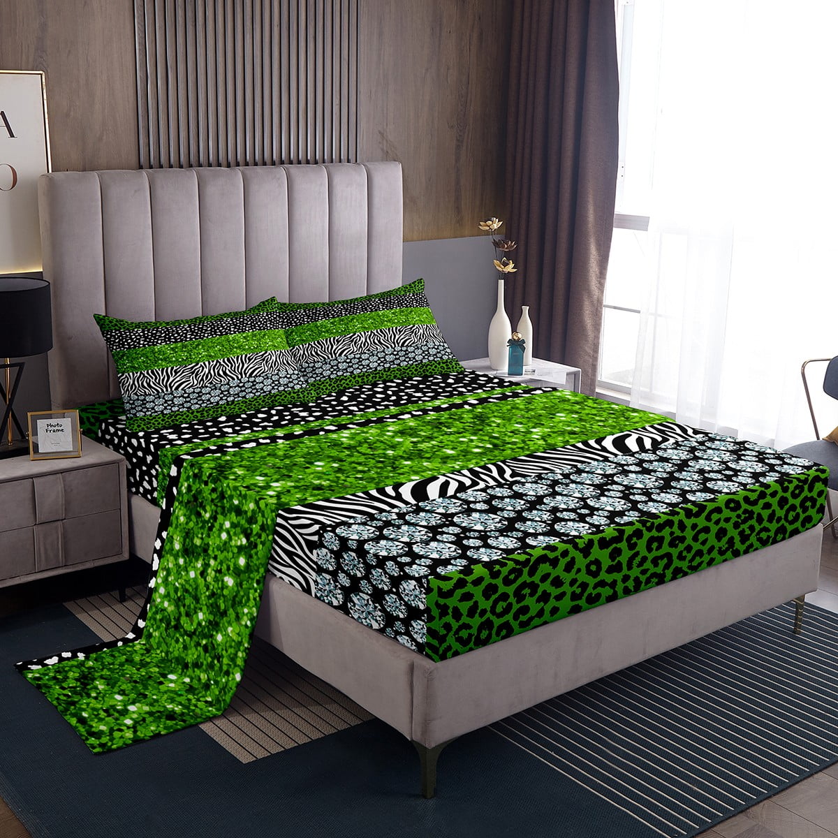 Cheetah Print Sheets Adults Watercolor Green Diamond Bedding Set King ...