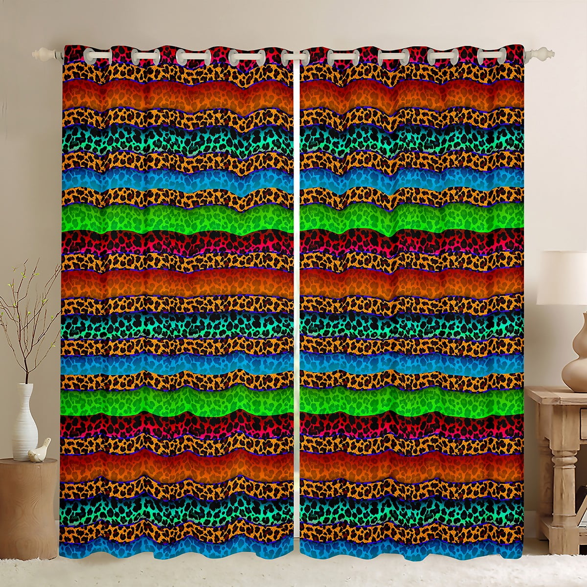 Cheetah Print Striped 30%-50% Blackout Curtains Rainbow Leopard Print ...