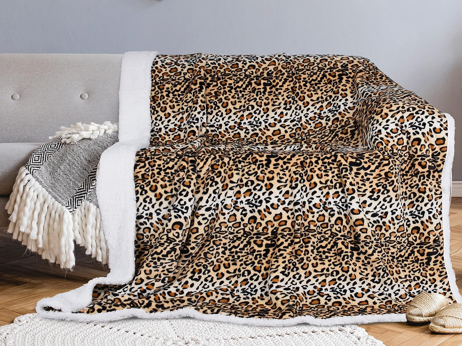 Cheetah Print Throw Plush Blanket Size In 60" X 80" , Fleece Reversible ...