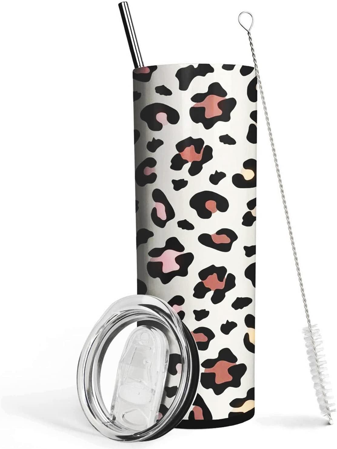 Cheetah Print Tumbler With Lid and Straw- 20 oz Stainless Steel Vacuum ...