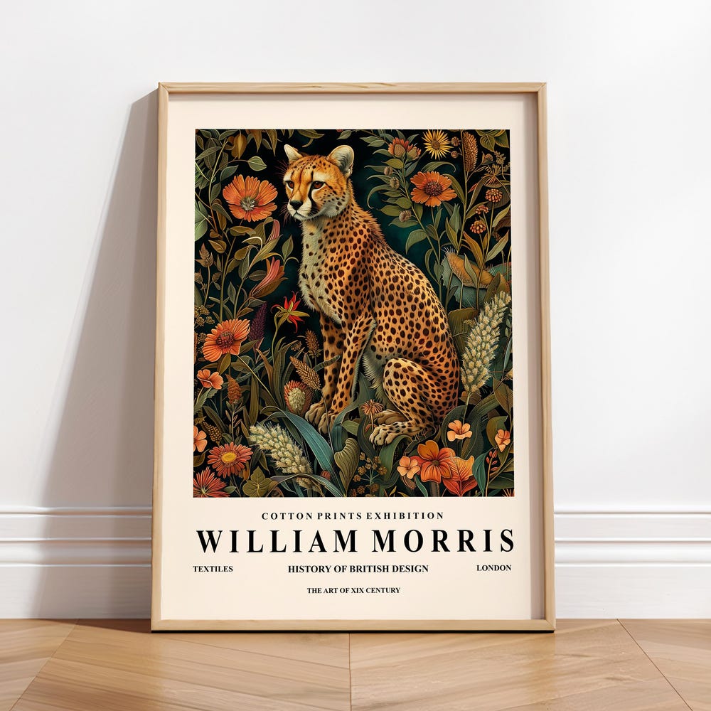 Cheetah Print William Morris Art Dark Botanical Wall Art Floral Poster ...