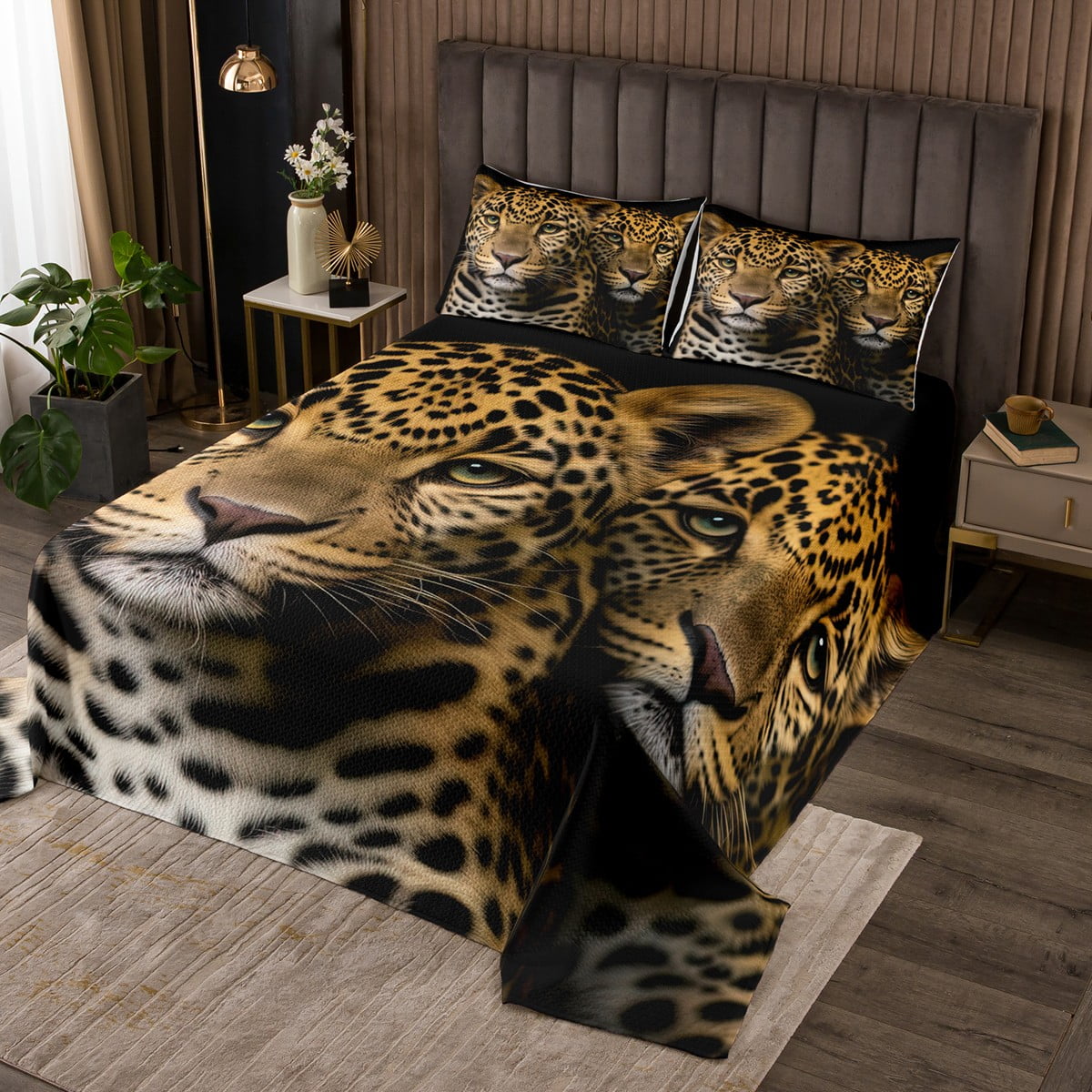 Cheetah Quilt Set Leopard Print Bedspread Set Bedding Set King Size ...