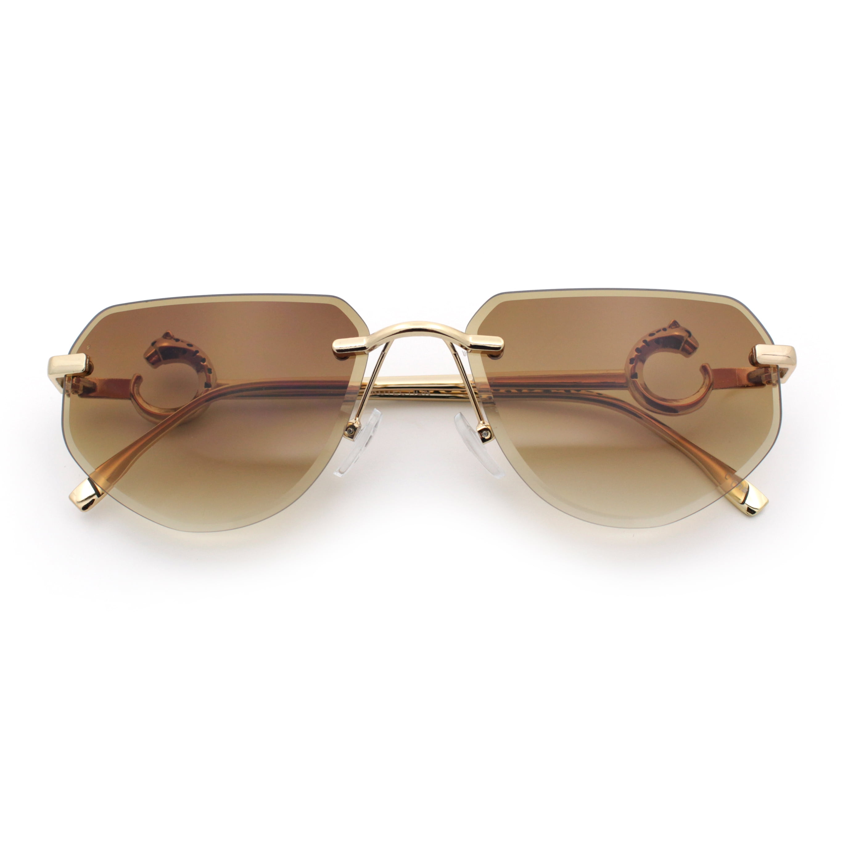 Cheetah Ring Jewel Arm Rimless Rectangular Bevel Lens Sunglasses Gold ...