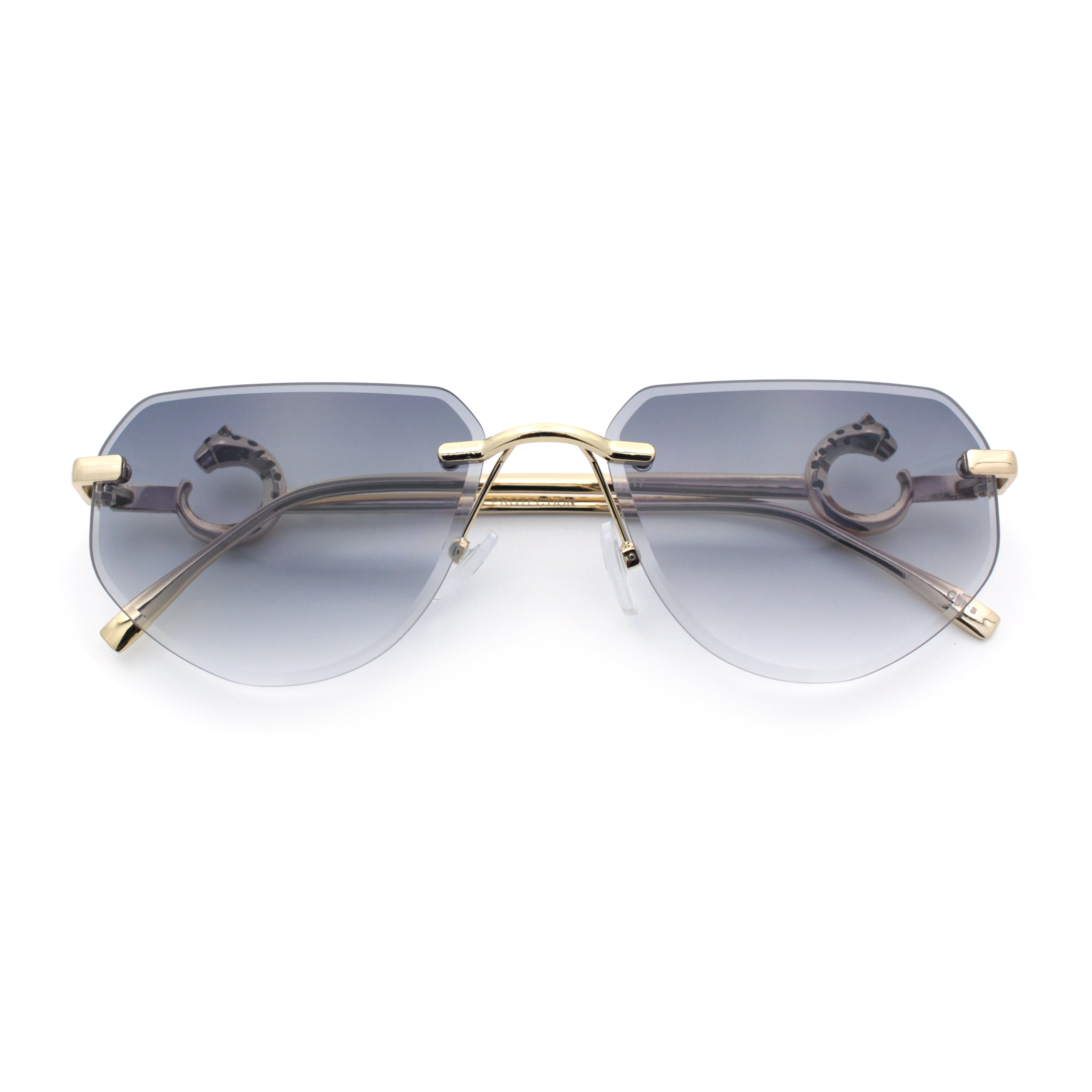 Cheetah Ring Jewel Arm Rimless Rectangular Bevel Lens Sunglasses Gold ...