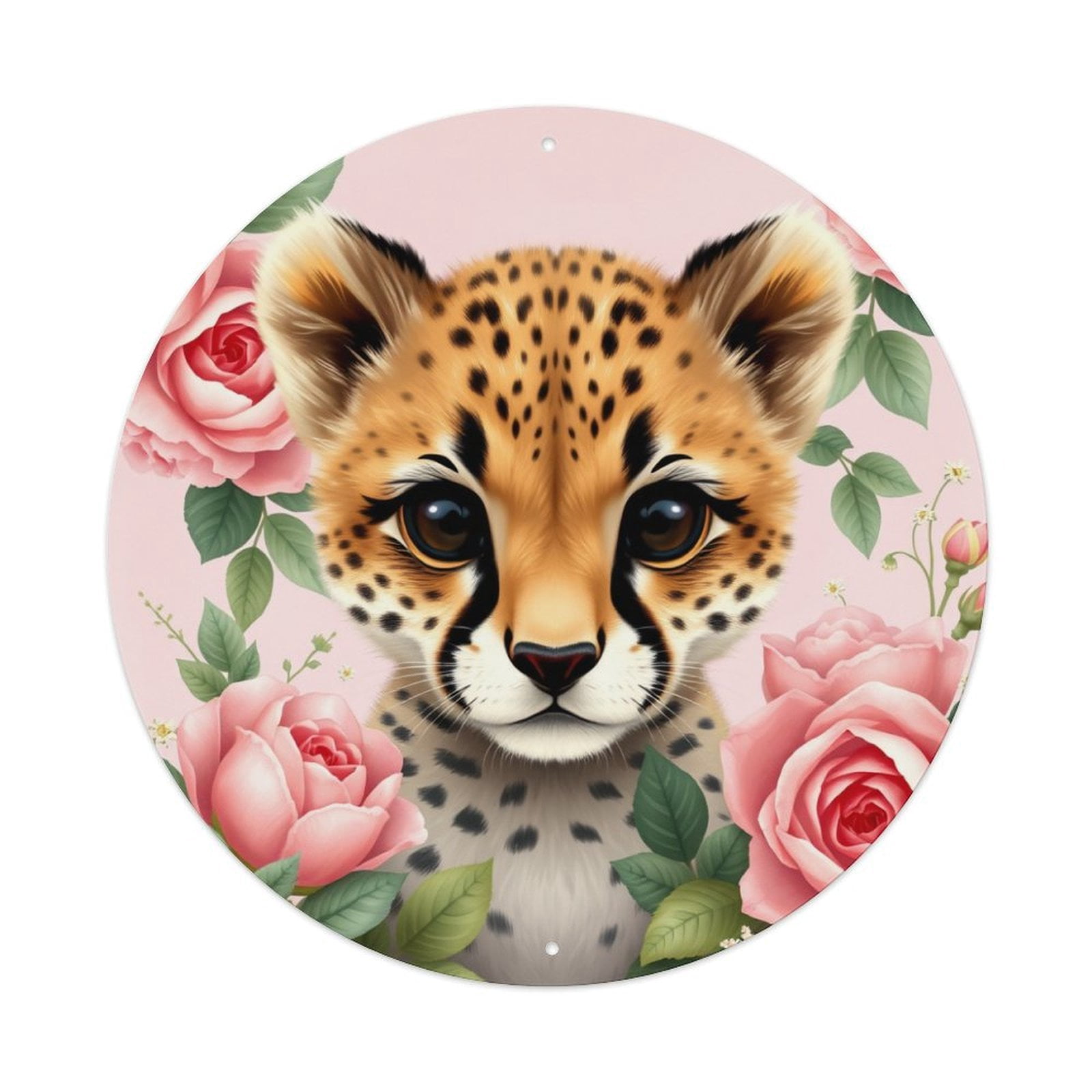 Cheetah Rose Portrait7.9x7.9in Round Aluminum Plaque Wall Art, UV ...