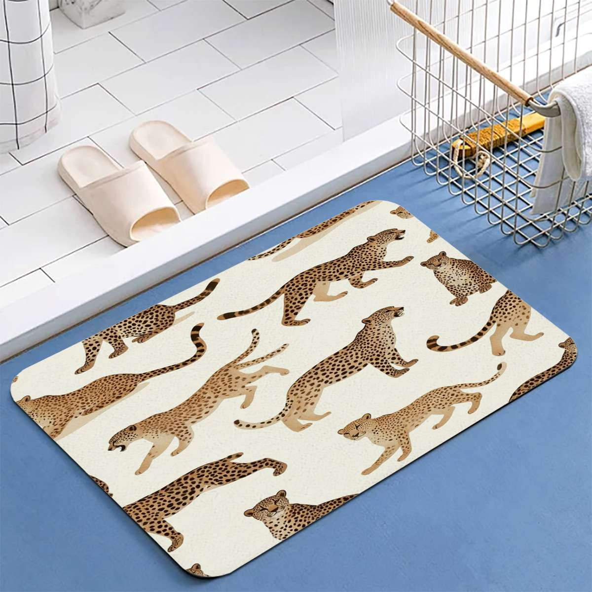 Cheetah Seamless Pattern Diatomite Bath Mats Bathroom Absorbent Anti ...