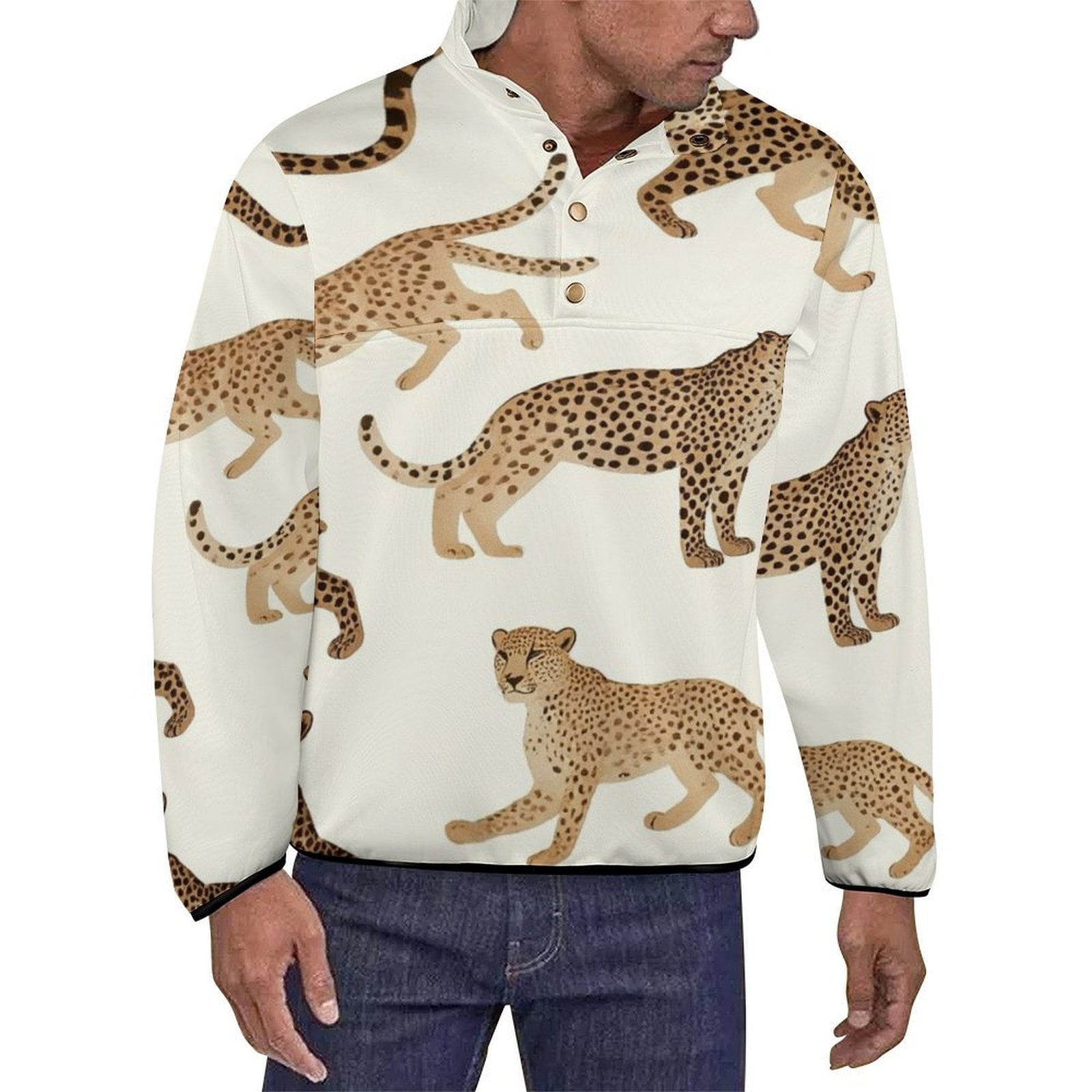 Cheetah Seamless Pattern Men's Stand Collar Sweater Long Sleeve ...