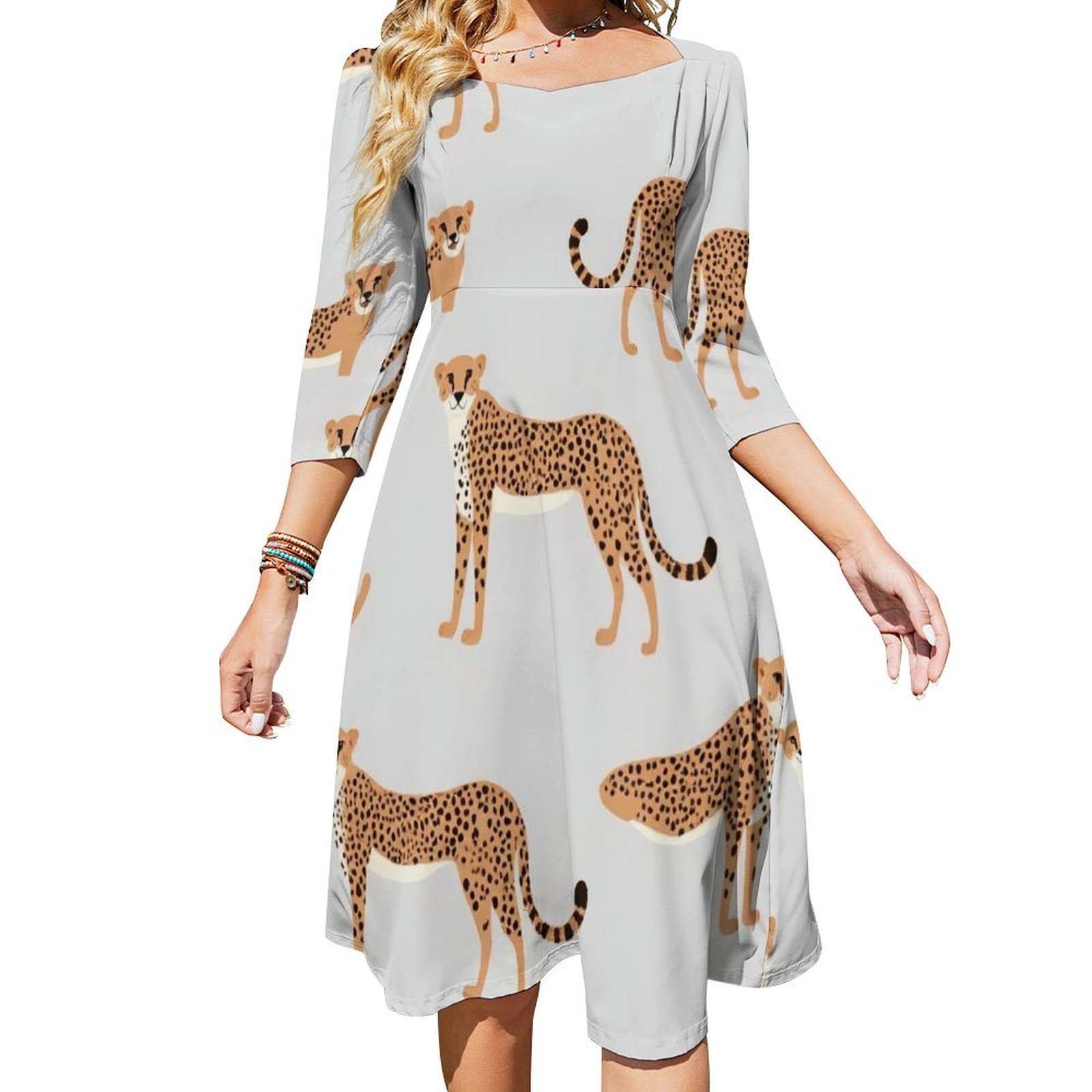 Cheetah Seamless Repeating Pattern Sweetheart Knot Flared Dress Fashion ...