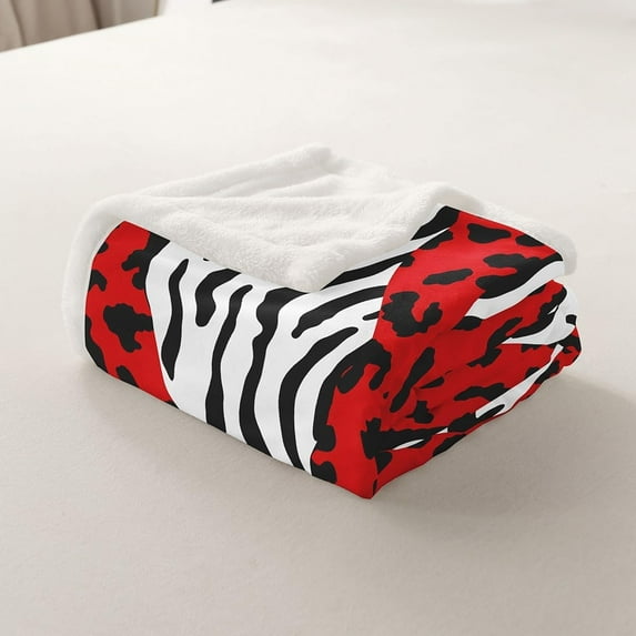 Cheetah Sherpa Blanket Zebra Leopard Print Fleece Blanket, Red Black ...