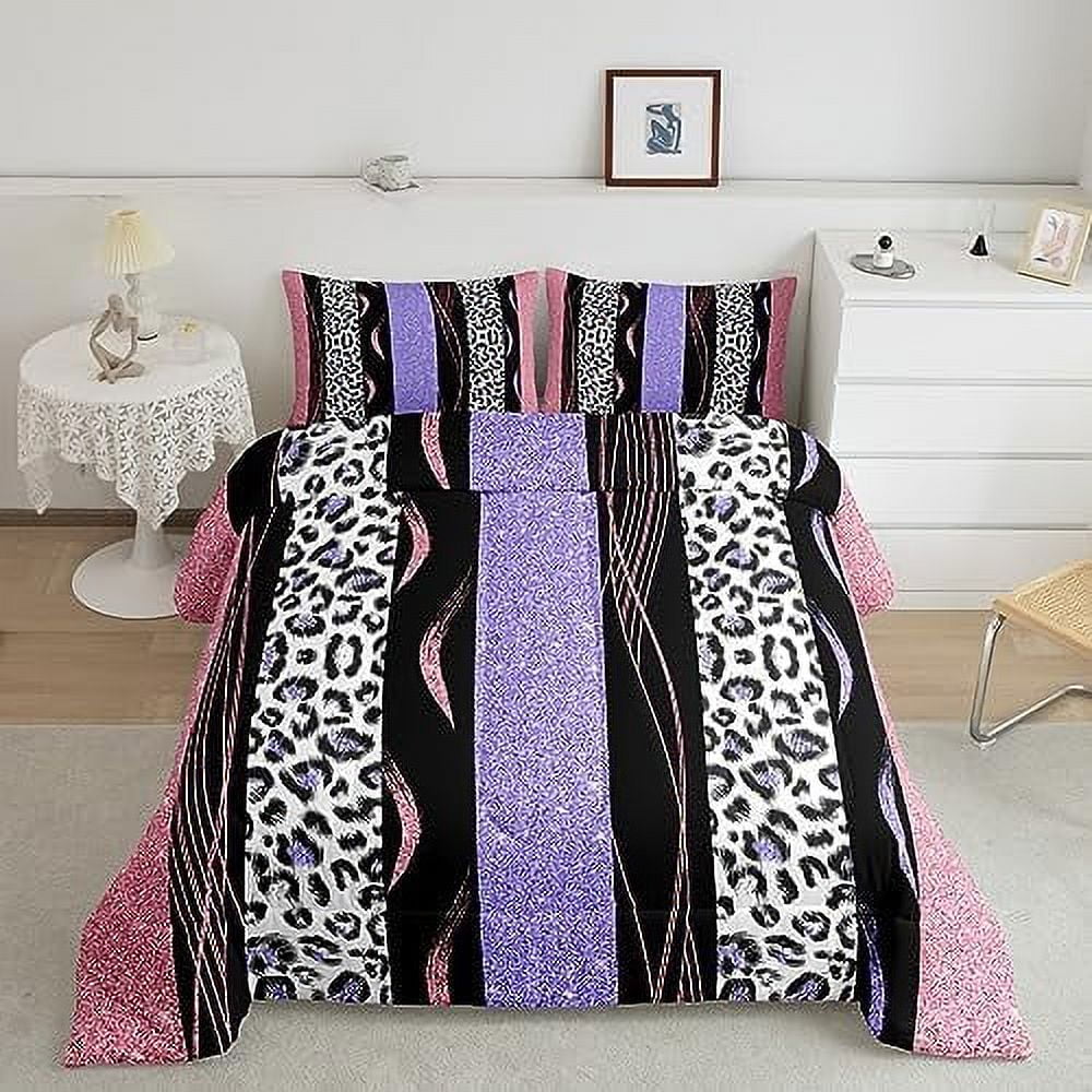 Cheetah Skin Comforter Set Queen Pink Leopard Print Bedding for Kids ...