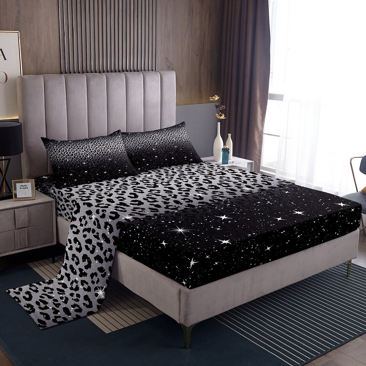 Cheetah Skin Sheet Set,Grey Black Leopard Print African Big Cat Sheets ...