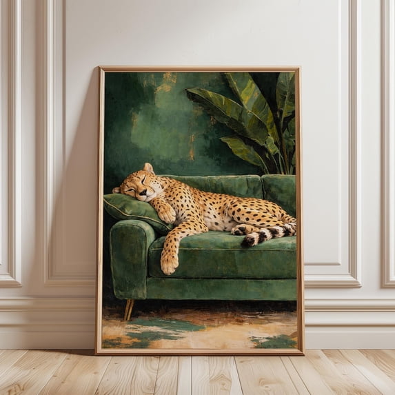 Cheetah Sleepy Leopard Contemporary Luxury Emerald Green Jungle Living ...
