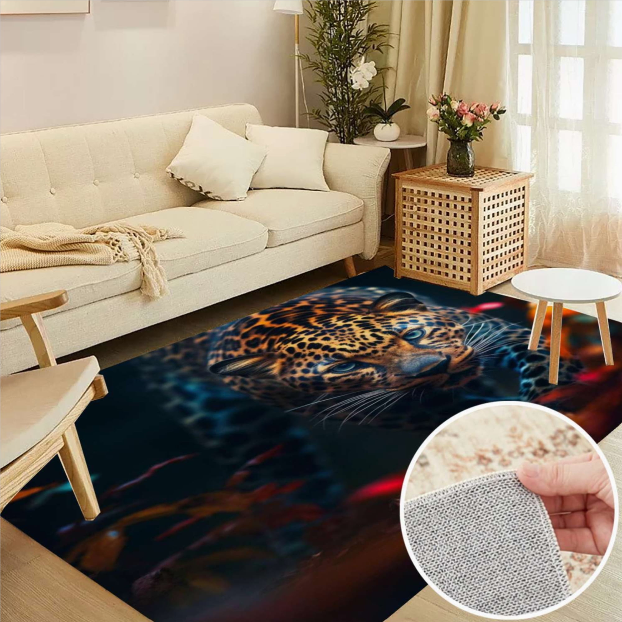 Cheetah Soft Large Area Rugs Washable Rug With Non-Slip Backing Carpet ...