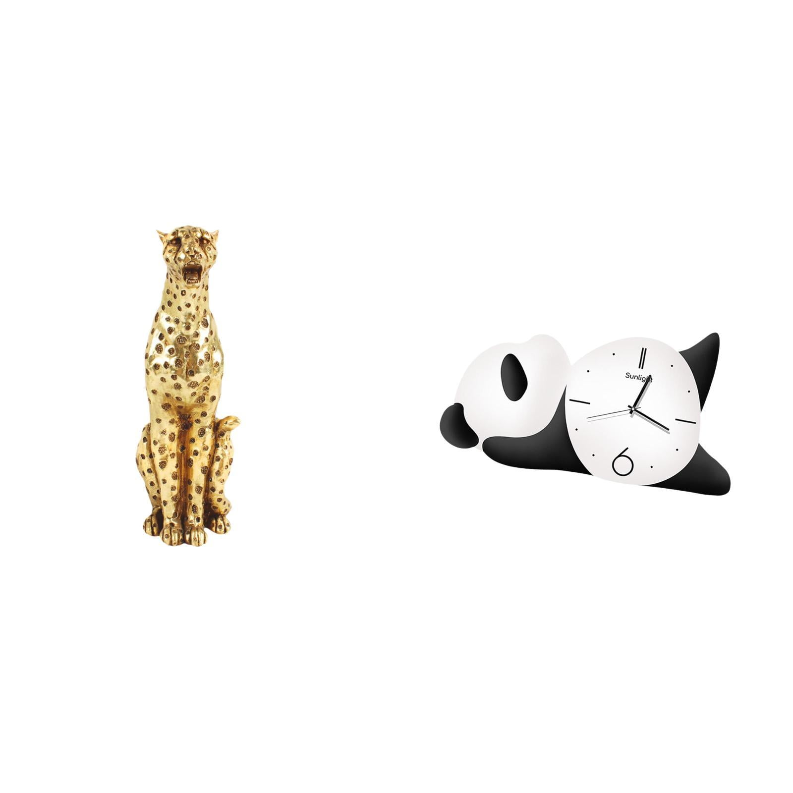 Cheetah Statue Panda Clock Animal Ornament Resin Construction for Art ...