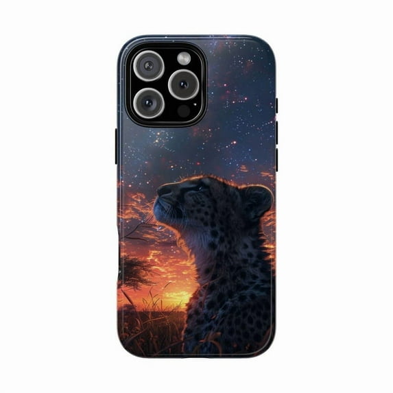 Cheetah Sunset Savanna Cat Starry Sky Phone Case for iPhone 11 12 13 14 ...