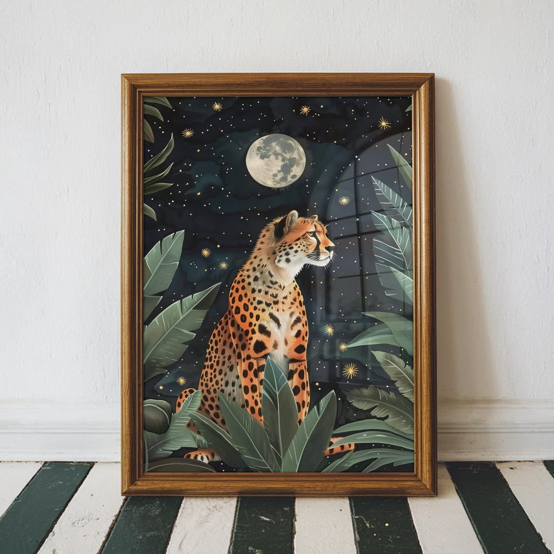 Cheetah Under The Moon Art Animal Maximalist Decor Housewarming s ...