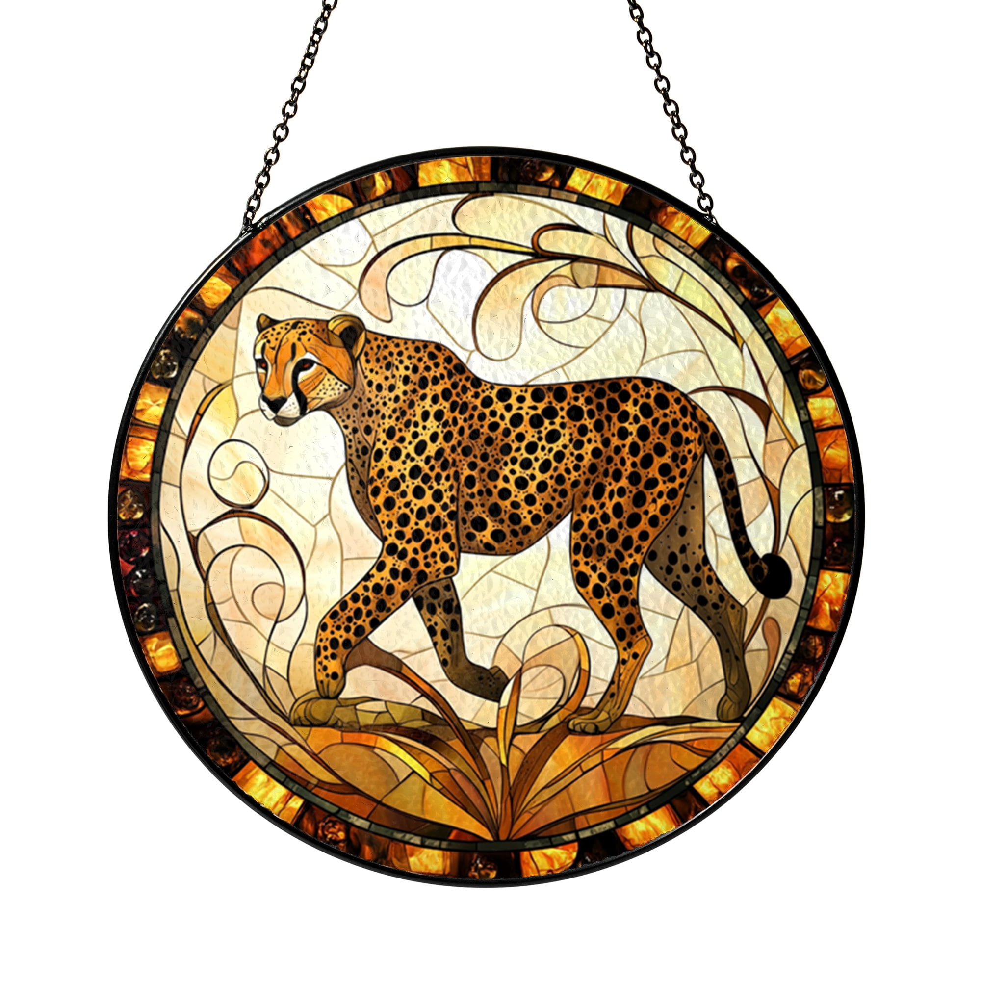 Cheetah Wildlife Animal Stained Glass Style Window Suncatcher Hanging ...