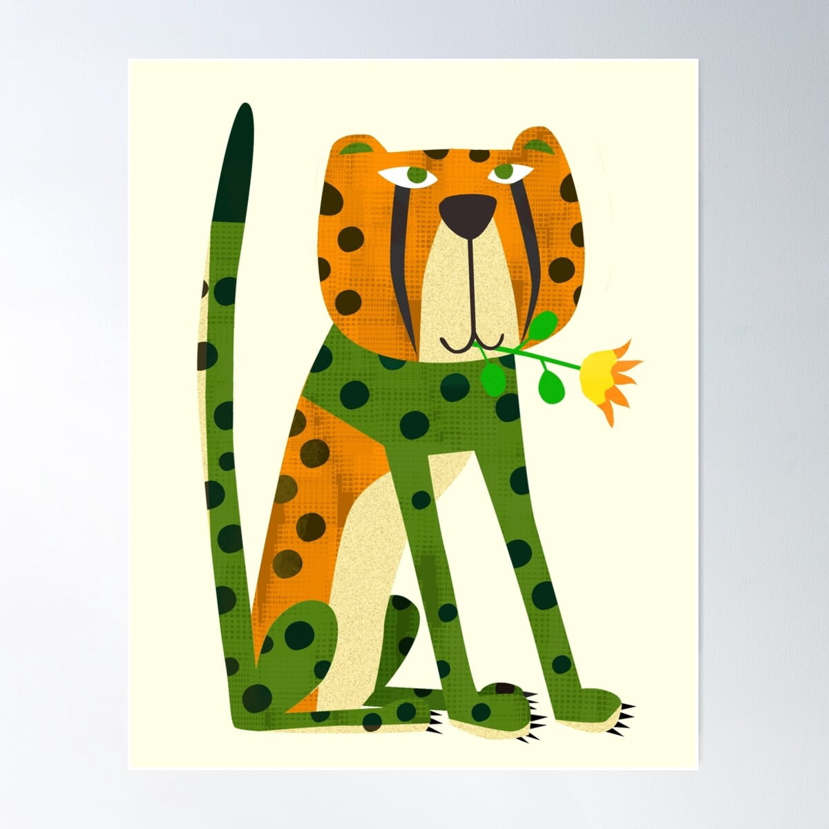 Cheetah With Flower Duo Tone Poster Wall Art, Modern Wall Decor For ...