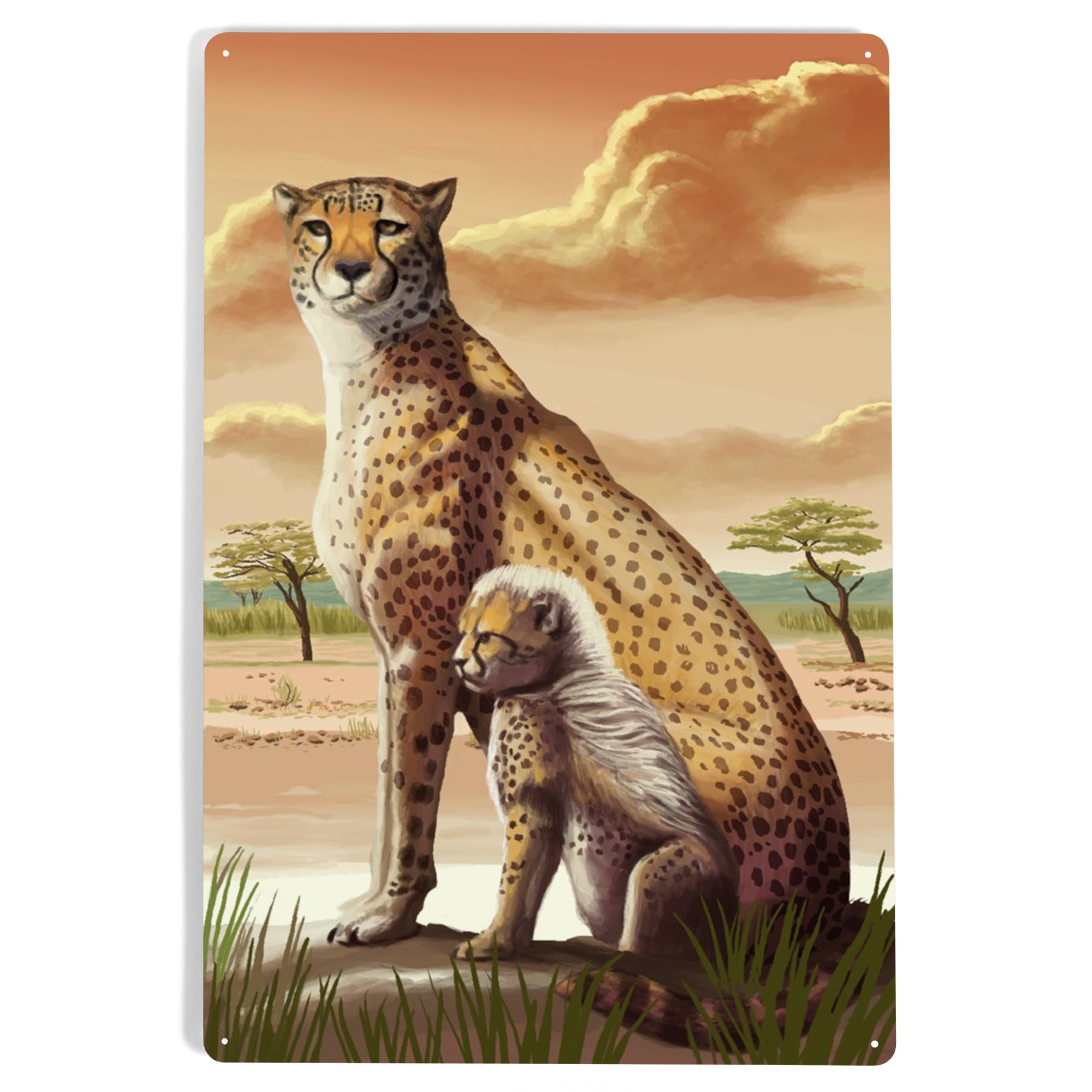 Cheetah and Cub (12x18 Aluminum Art, Indoor Outdoor Metal Sign Decor ...