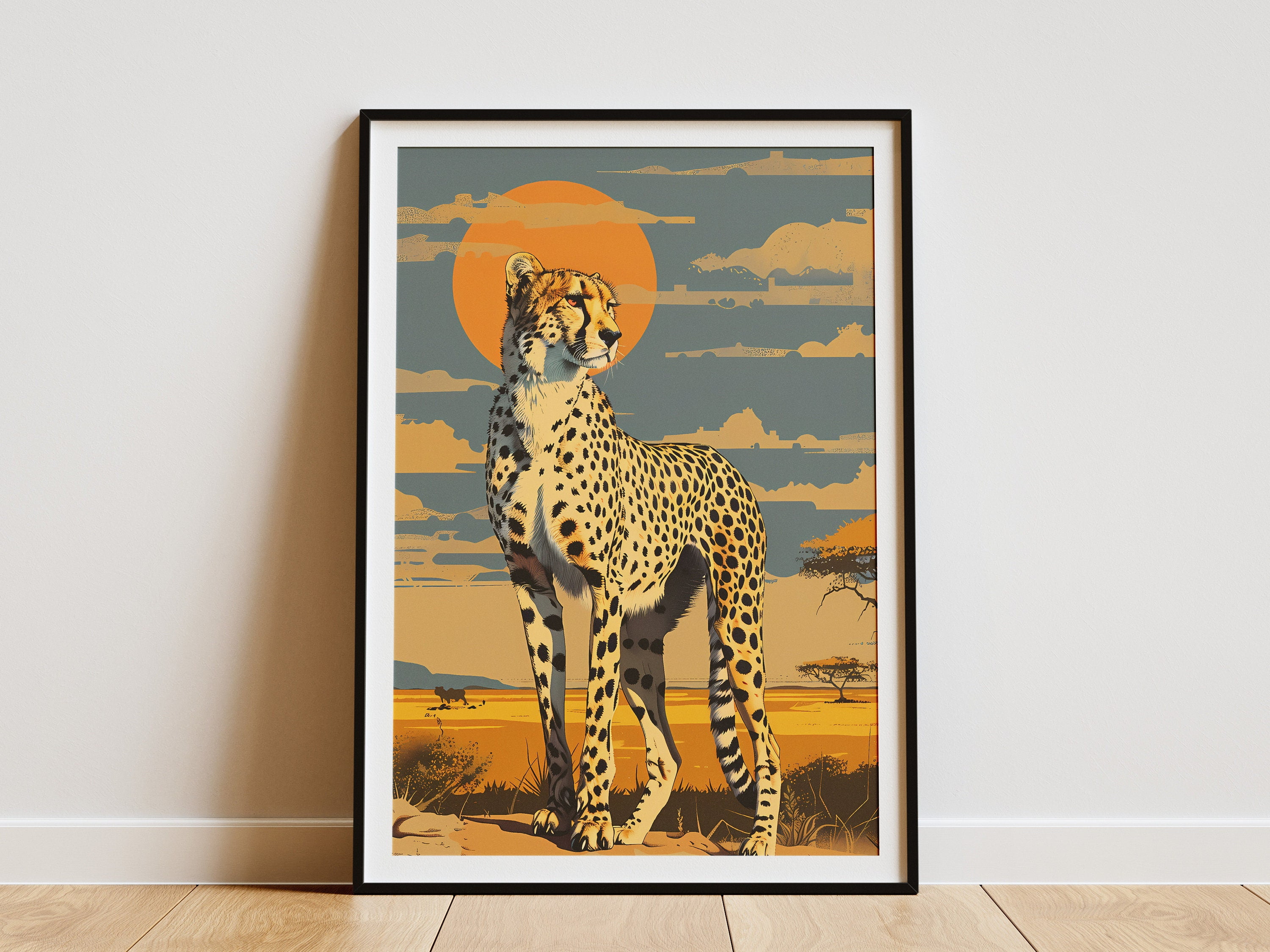 Cheetah in Desert Sunset Minimalist Poster Wildlife Animal Art Print ...
