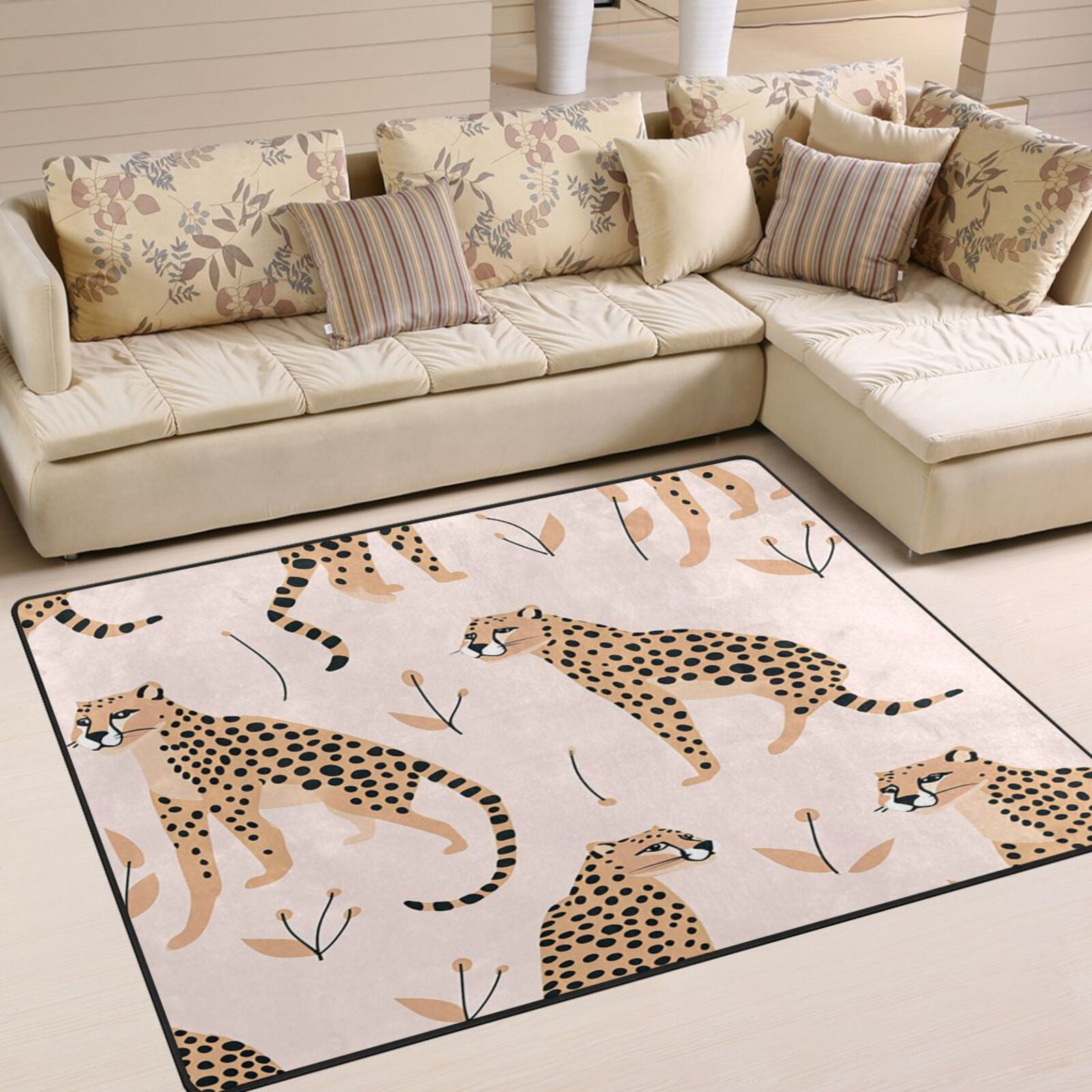 Cheetahes Leopard Area Rug Washable 80 x 58 Floor Carpet Mat Non Slip ...