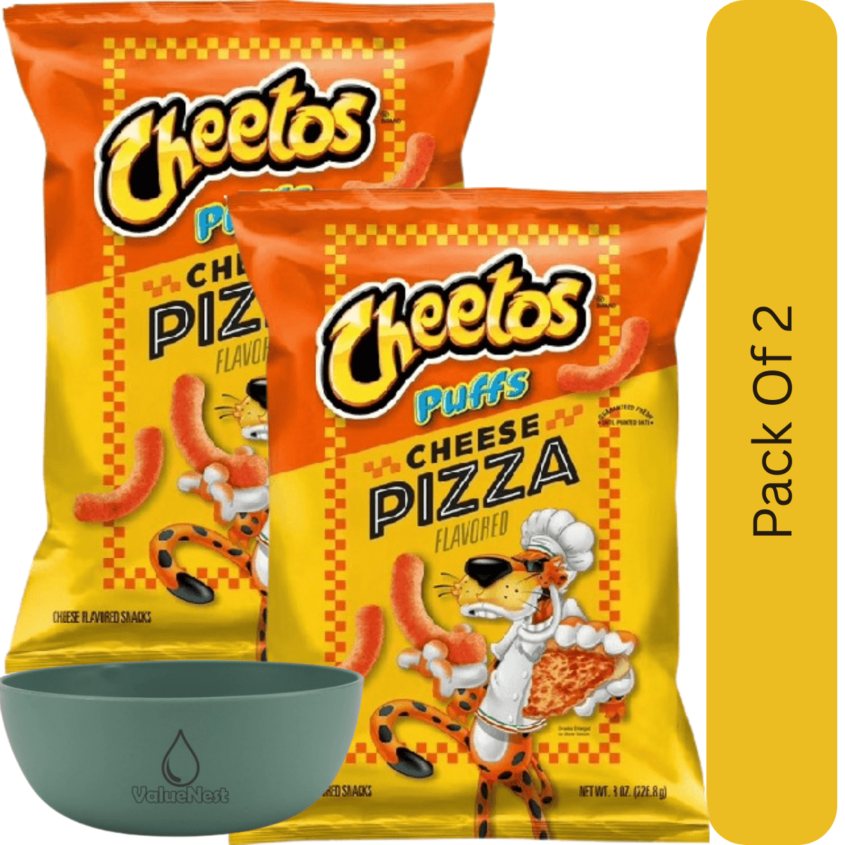 Cheetos Cheese Pizza Puffs Snack, 8 oz Bag With Olive Green Bowl By ...