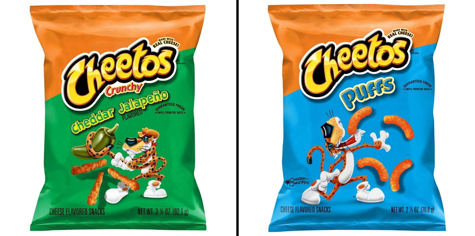 Cheetos Crunchy Cheddar Jalapeno 3.25 oz & Cheetos Puffs Cheese Snacks ...
