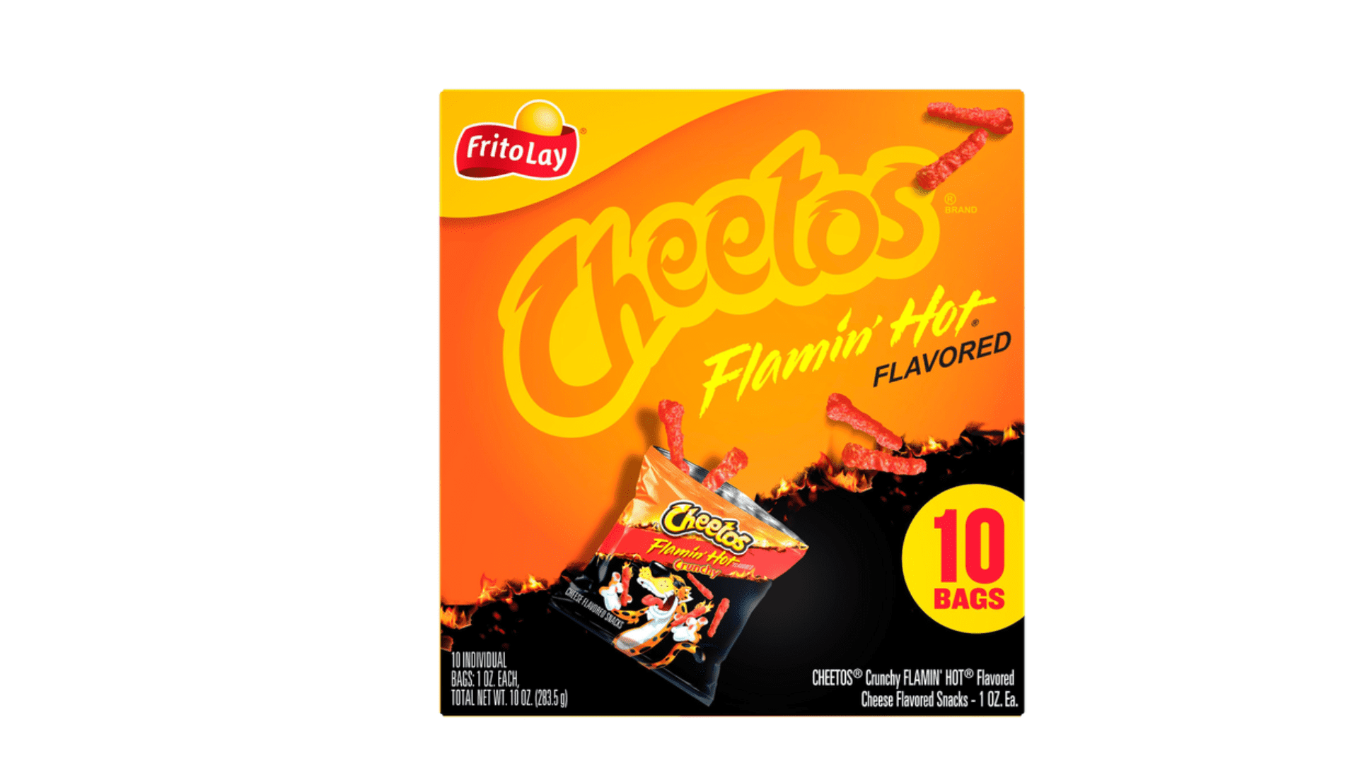 Cheetos Crunchy Flamin’ Hot Cheese Flavored Snacks, 1 oz Bags, 10 Count ...