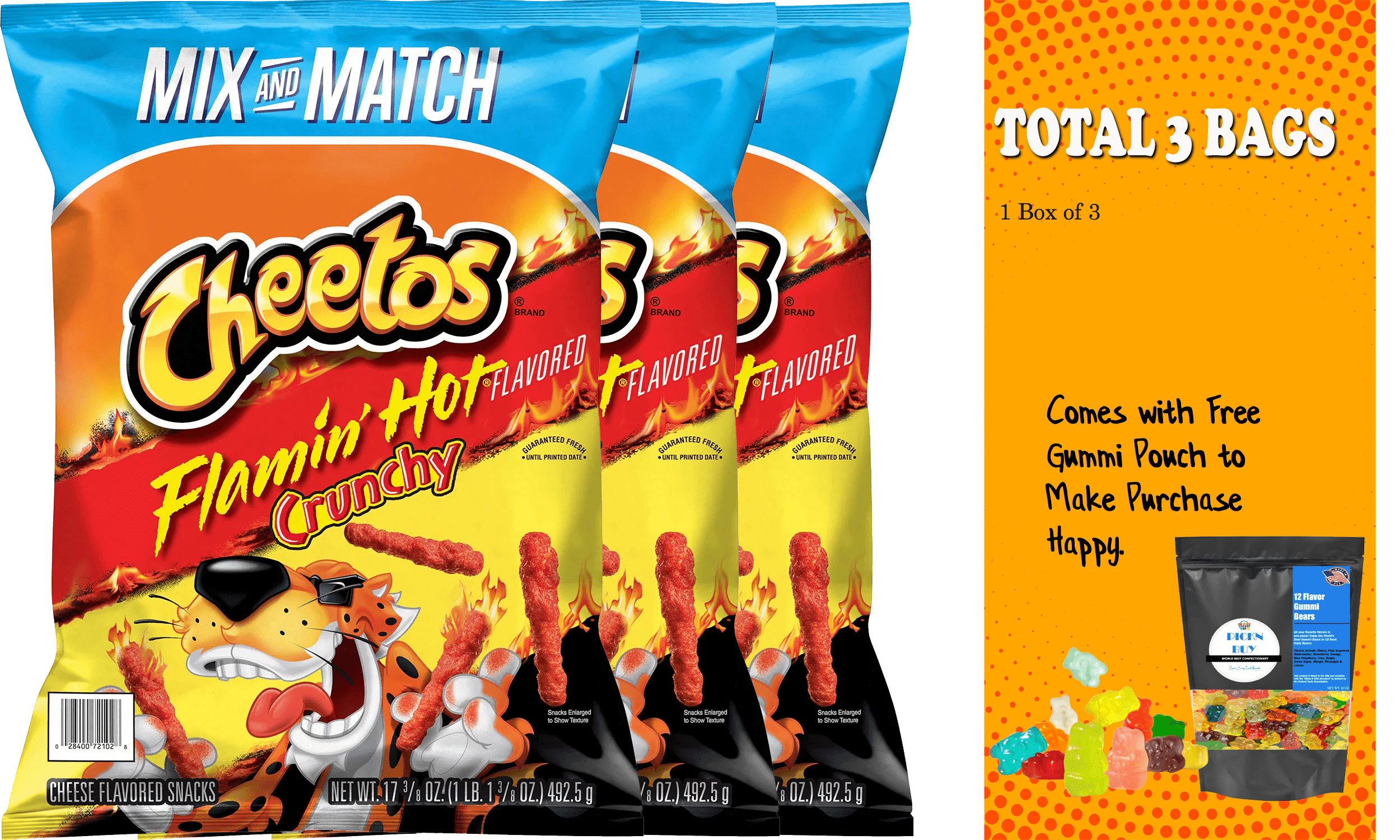 Cheetos Crunchy Flamin' Hot Cheese Snacks, 17.37 oz. 3pk - Walmart.com