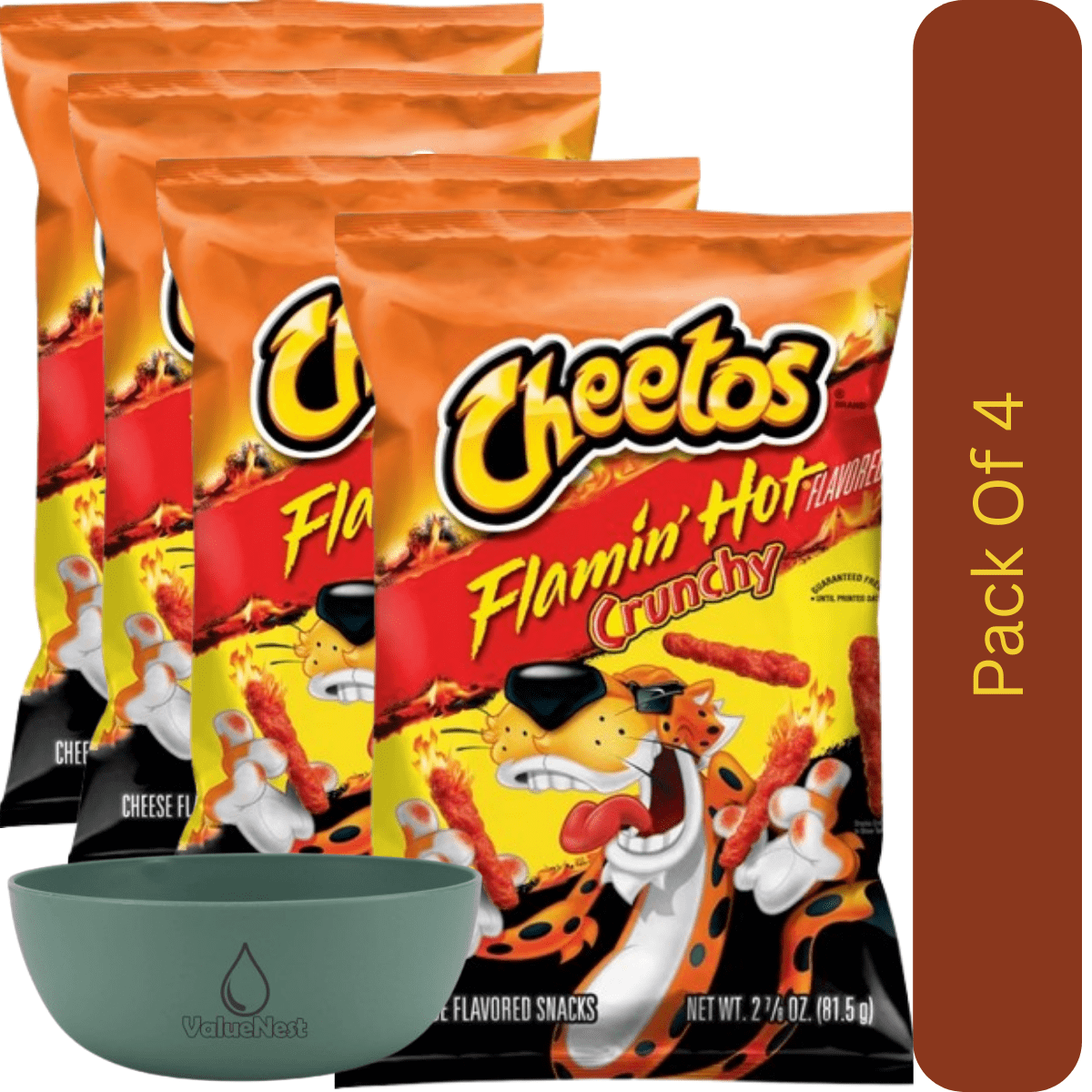 Cheetos Crunchy Flamin’ Hot Cheese Snacks, 3.25 oz Bag With Olive Green ...