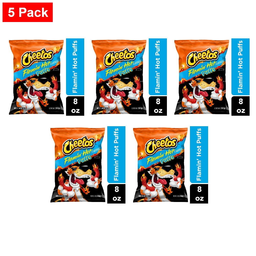 Cheetos Flamin Hot Puffs Cheese Snacks 8 oz - 5 Pack - Walmart.com