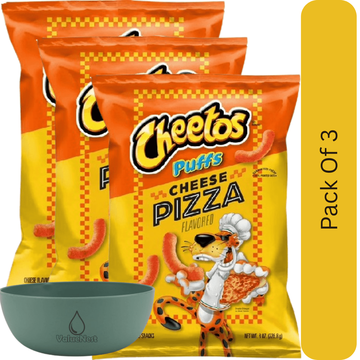 Cheetos Pizza Cheese Puffs Snack, 8 oz Bag With Olive Green Bowl By ...