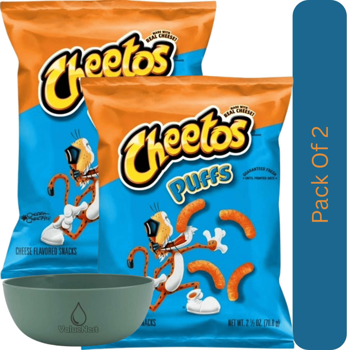 Cheetos Puffs Cheese Flavored Snacks, 2.5 oz Bag With Olive Green Bowl ...
